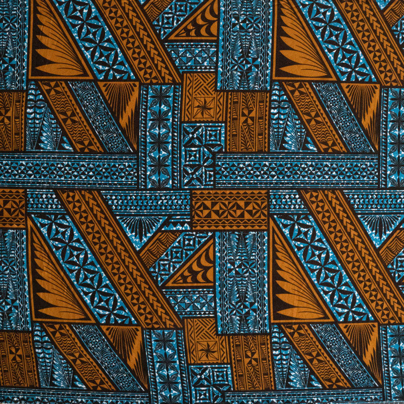 Traditional Tongan Geometric Design Peachskin Fabric # 3 | Islands Fab